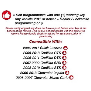 KeylessOption Keyless Entry Remote Car Smartr Key Fob for Cadillac CTS STS DTS 2008-2011 (OUC6000066)