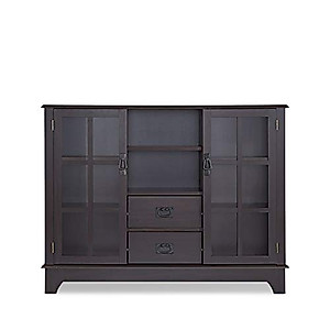 Knocbel Contemporary Console Table Buffet Sideboard Storage Cabinet with 2-Drawer, 2 Open Compartments & 2 Glass Doors, 42" L x 12" W x 32" H (Espresso)