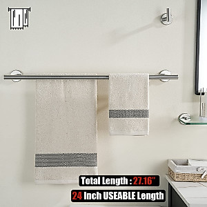 JQK Double Towel Bar, 24 Inch 304 Stainless Steel Thicken 0.8mm Bath Towel Rack for Bathroom, Towel Holder Brushed Wall Mount, Total Length 27.16 Inch, TB100L24-BN