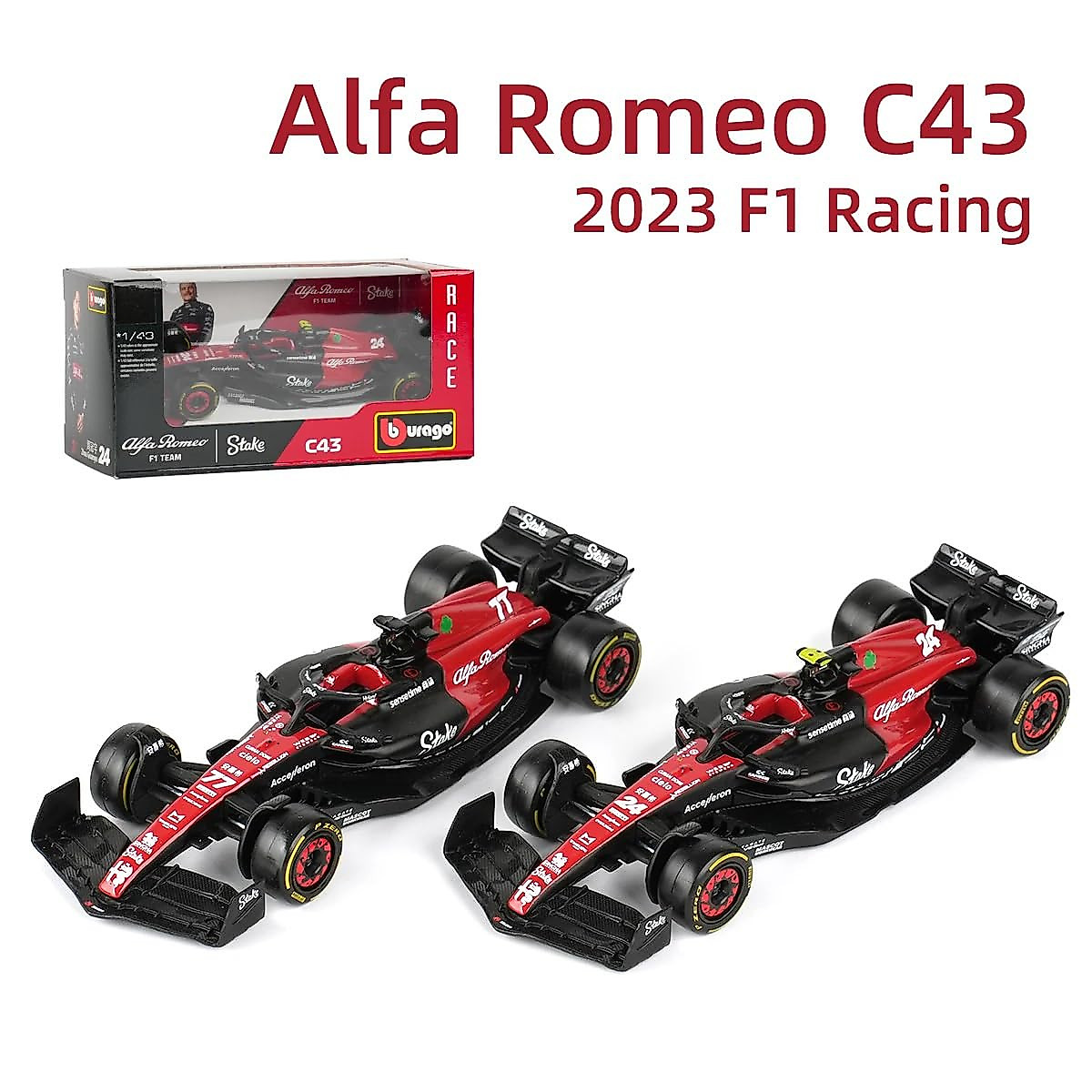 JODIYAAH 1/43 Bburago Alfa Romeo F1 Team Stake 2023 C43 24# Zhou Guanyu F1 C43 77# Alloy Car Die Cast Model Collection Gift (C43 77#)