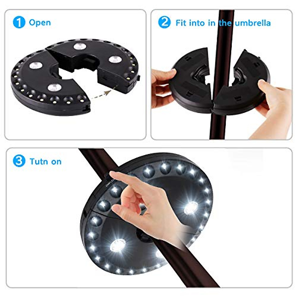 Patio Umbrella Light, 28 LED Lights at 200 lumens 3 Lighting Modes Cordless 4 x AA Battery Operated, Umbrella Pole Light for Patio Umbrellas, Camping Tents or Outdoor Use (White)