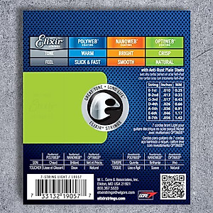 Elixir Strings, Electric Guitar Strings, Nickel Plated Steel with OPTIWEB Coating, Longest-Lasting Crisp Tone with Comfortable Feel, 7 String Set, Light 10-56