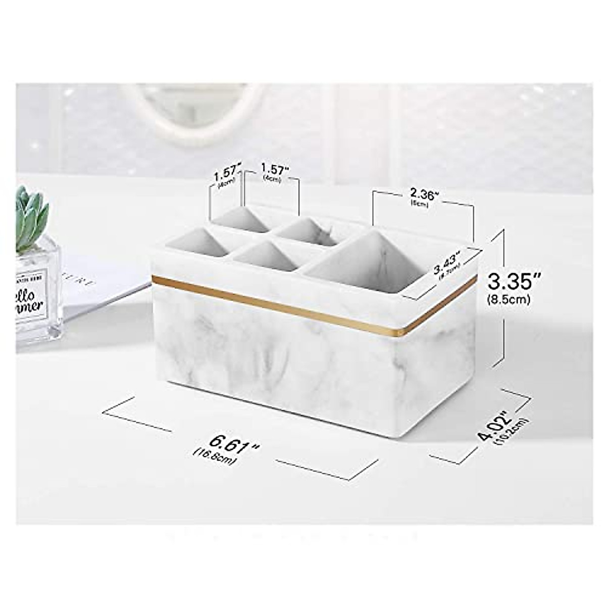 Luxspire Bathroom Vanity Tray+Toothbrush Holders, Bathroom Vanity Countertop Organizer Accessories Set-Marble Design
