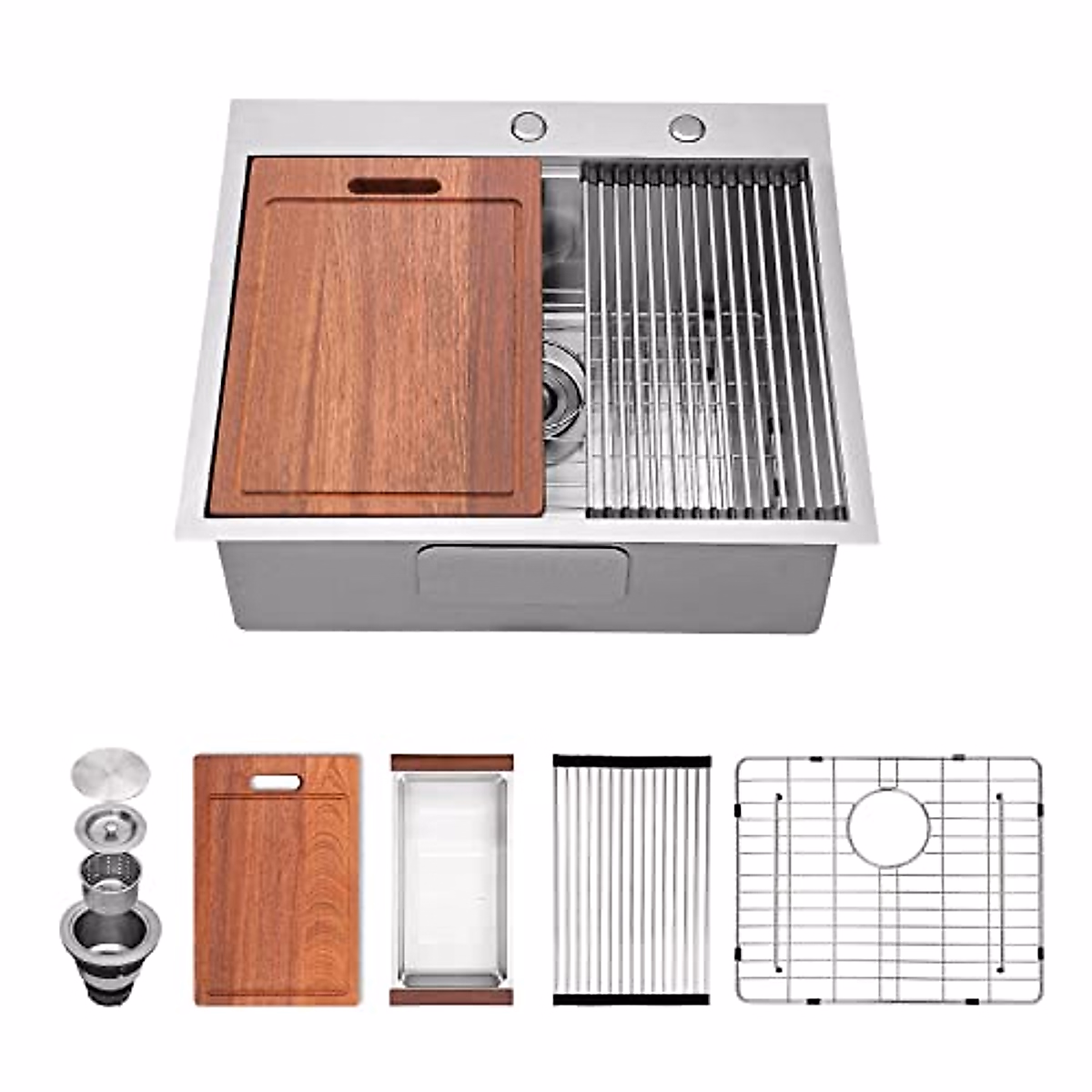 25 Drop Laundry Sink Workstation - Sarlai 25x22 Kitchen Sink Stainless Steel 16 Gauge Top Mount Drop In Overmount Deep Single Bowl Laundry Utility Sink Basin