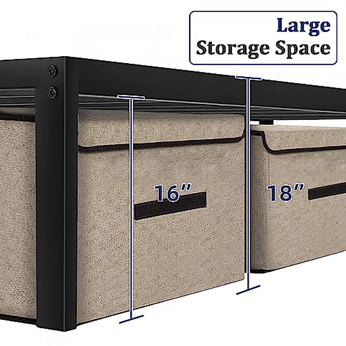 LUSIMO California King Bed Frame 18 Inch Tall Cal King Bed Frame with Storage Heavy Duty Steel Slats Metal Platform Bed Frames No Box Spring Needed Anti Slip Easy Assembly Black