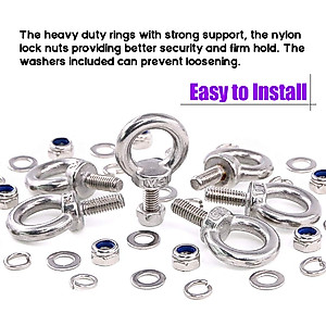 36Pcs 304 Stainless Steel M5 Male Thread Lifting Ring Eye Bolt Kit, Including 6Pcs M5 Eye Bolt with 10Pcs Lock Nuts, 10Pcs Lock Washers and 10Pcs Flat Washers