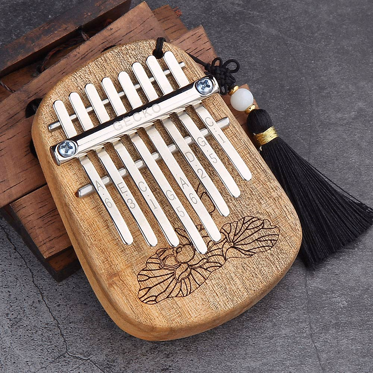 DishyKooker Mini Kalimba 8 Keys Finger Thumb Piano with Decorative Tassel Gifts for Kids Adult Beginners Portable 8 Keys Thumb Piano Gift Finger Piano Gifts Toon Wood [K-8CA]