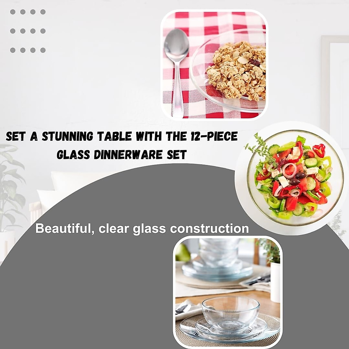 SEDLAV Round Clear Glass Dinnerware Set (12 Pieces)
