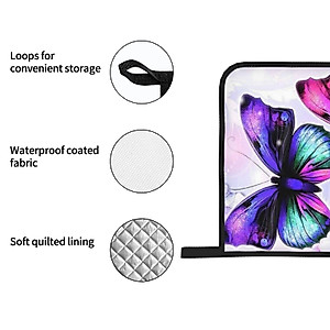 4-Piece Oven Glove and Pot Holder,Purple Butterfly (2),Heat-Resistant Oven Glove and Pot Holder,Can Be Used for Cooking and Grilling