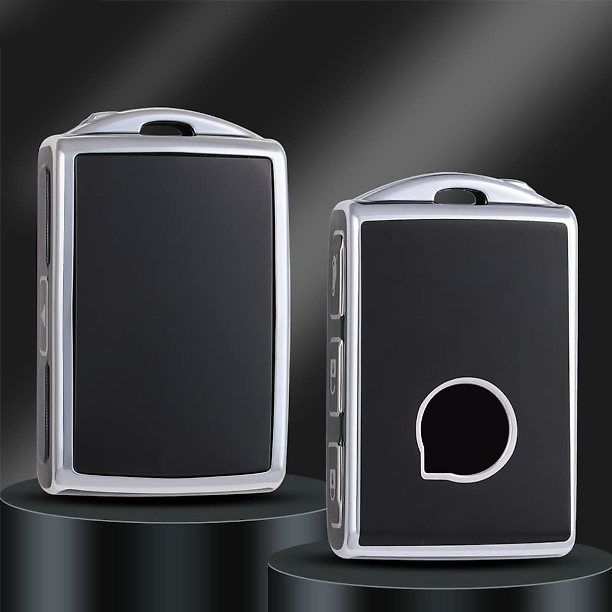 HIBEYO Key Fob Cover Compatible with Volvo XC40 XC60 XC90 S90 V90 2019 2021 2022 2023 TPU Key Case Cover Smart Keyless Auto Key for Volvo Accessoreis with Leather Keychains-Black