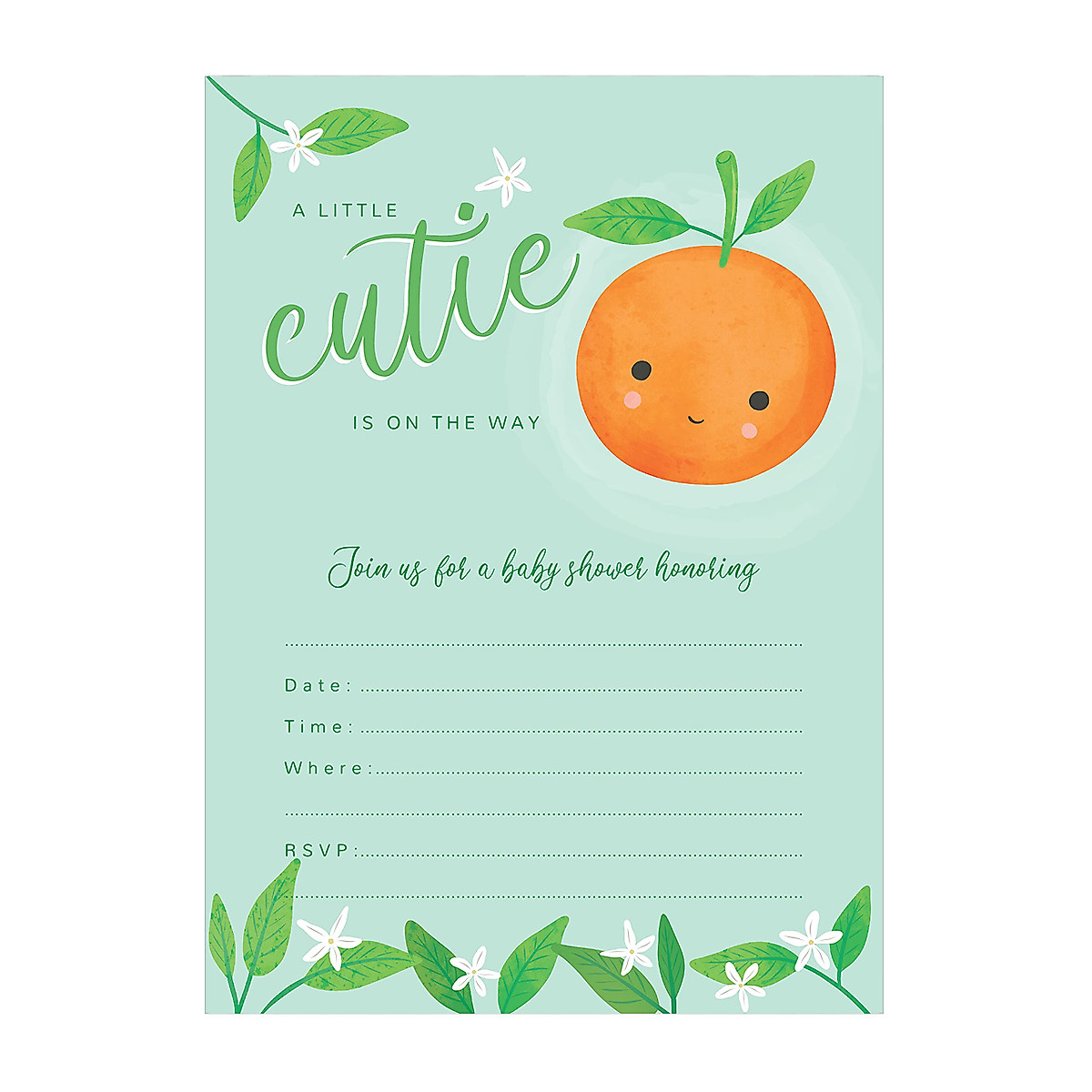 Wish Clover Little Cutie Baby Shower Invitations Fill-In Style (24-Count) Envelopes Included
