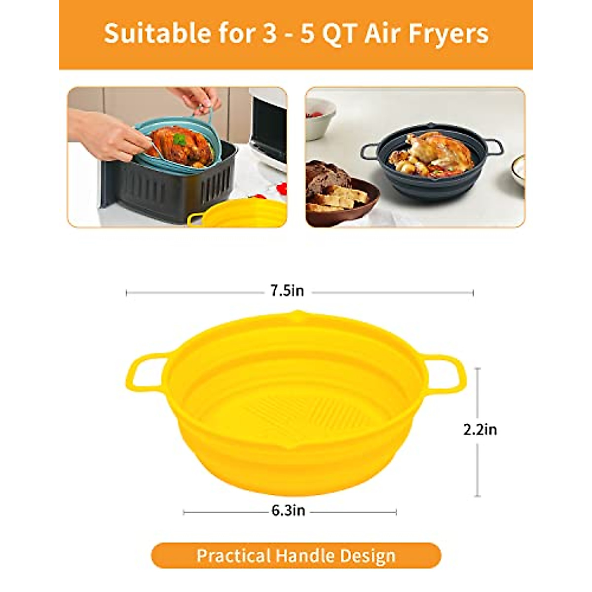 Air Fryer Silicone Pot - Foldable & Reusable Air Fryer Silicone Liner - Easy Cleaning Air Fryer Oven Accessories - No Need to Clean the Air Fryer, For 3 to 5 QT