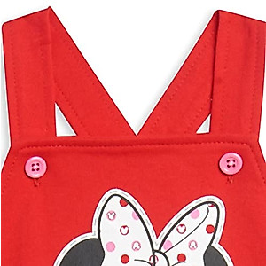 Disney Minnie Mouse Infant Baby Girls French Terry Short Overalls T-Shirt and Headband 3 Piece Outfit Set Red 18 Months
