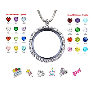 Happy 13th Birthday Gift, Floating Charms Memory Locket, Diy Stainless Steel Pendant Necklace with Birthstones for Niece Daughter Granddaughter Cousin Best Friend Sister Classmate