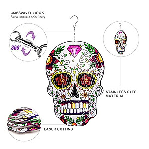 3D Metal Wind Spinner, Sugar Skull Wind Spinner for Yard and Garden Hanging Wind Sculptures Ornament 12in Skull Spinner Gifts for Home and Garden Outdoor Decorations Wind Art Spinning