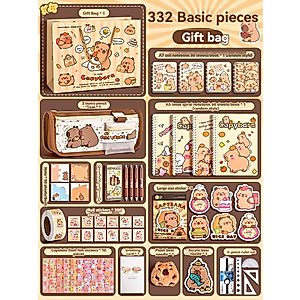 Kapibara Stuff Pen case Pencil Pouch Pencil Box Set Deluxe Gift Box suitcase canvas box (332 pieces paper bag)