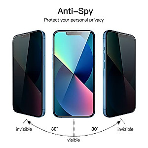 JETech Privacy Full Coverage Screen Protector for iPhone 13/13 Pro 6.1-Inch, Anti-Spy Tempered Glass Film, Edge to Edge Protection Case-Friendly, 2-Pack