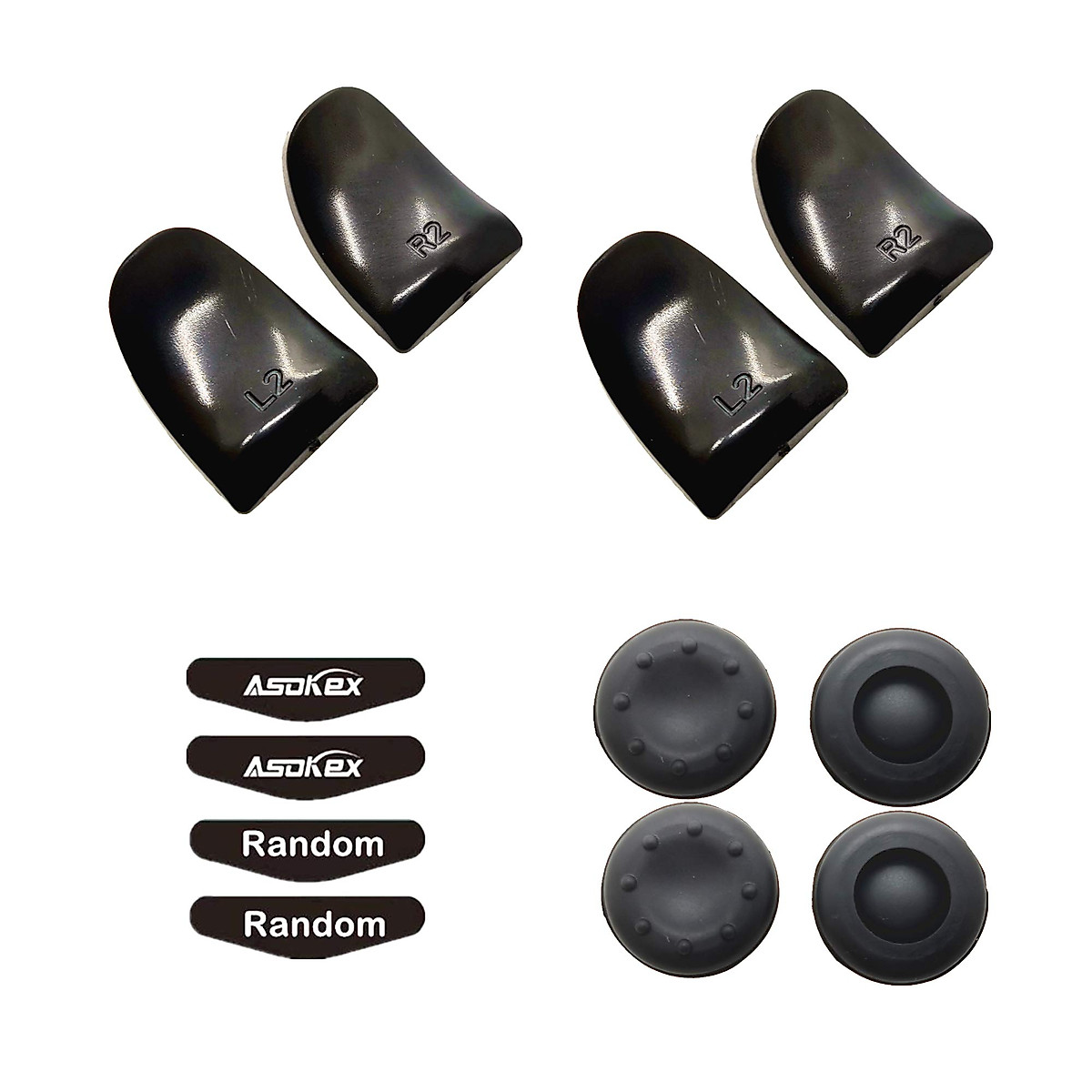 L2 R2 Ps4 Trigger Extenders (2 Pairs L2 R2 Triggers, 4pcs Joystick Cap, 2 Pairs LED Light Bar Decal) for Ps4 Controller(Black)