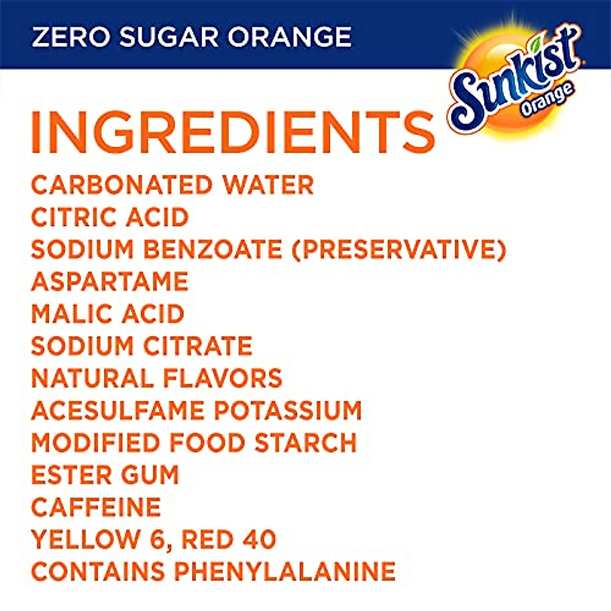 Sunkist Zero Sugar Orange Soda, 12 fl oz cans, 12 pack