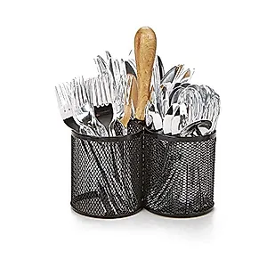 Mind Reader Metal Utensil Caddy, Silverware Organizer, Cutlery Holder, 3-Section, Black