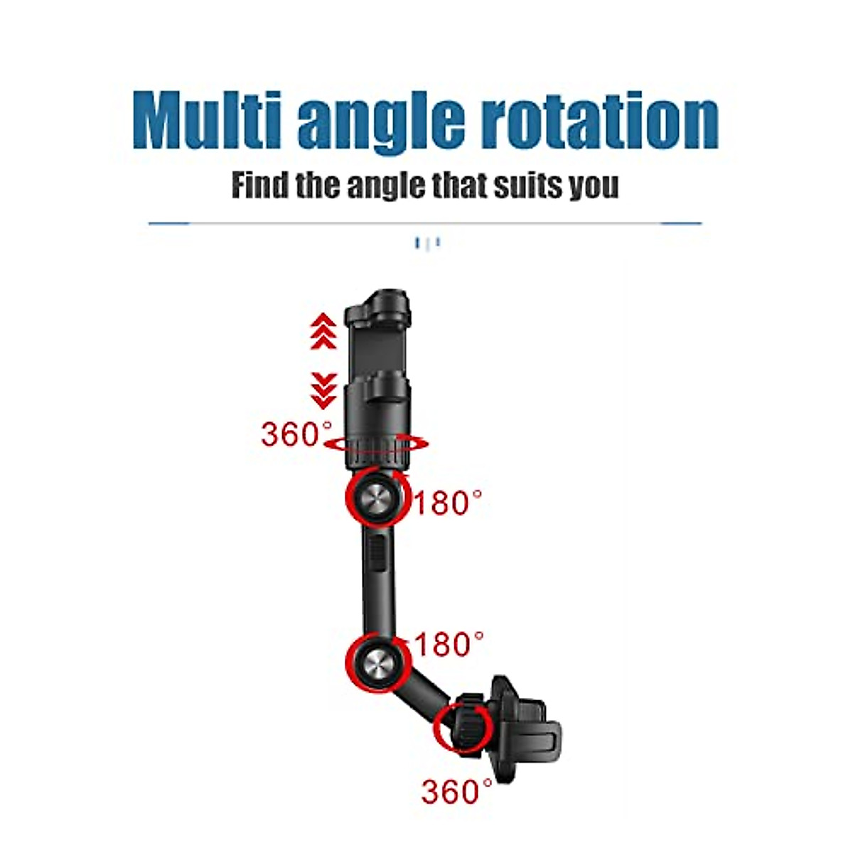 cueclue Pack-1 Car Phone Holder, Rear View Mirror Video Shooting Bracket, 360° Adjustable Phone Holder, Multifunctional GPS Phone Holder, Universal Multi-Scene Telescopic Bracket (Black)