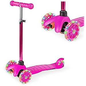 Best Choice Products Kids Mini Kick Scooter Toy w/Light-Up Wheels, Height Adjustable T-Bar, Foot Break - Pink