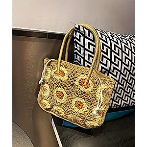 ZYYMMNN Casual Cotton Woven Bags Women Crochet Flower Handbag Hollow Tote Bags Hand-Woven Summer Hand Bag Vacation Straw Bag