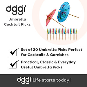OGGI Cocktail Umbrellas for Drinks 20 pcs - Drink Umbrellas Cocktail Picks, Paper Drink Umbrellas, Mini Drink Umbrellas Toothpicks for Cocktails, 4.25" / 11cm