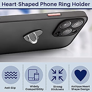 Moxweyeni 6 Pcs Cell Phone Ring Holder Stand Phone Ring Holder Adhesive Metal Phone Finger Grip Universal Ring Holder for Cell Phone Tablet, Sticky Phone Charms Accessories (Heart Shaped)