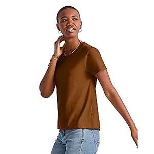 Hanes Comfortblend Originals Cotton T-Shirt, Classic Crewneck Women's Tee, Curved Back Hem, Natural, Large