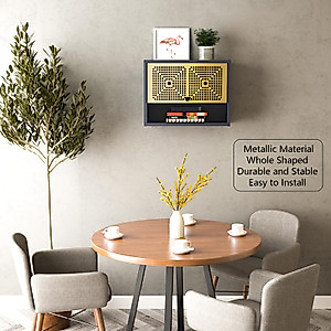 MIAO'ER 2-Tier Wall Cabinet, Bathroom Cabinet, Medicine Cabinet, Kitchen Cabinet, Punch Pattern Magnetic Suction Metal Door, Durable, RustProof, Used for Space Saving & Organizing, Grey&Gold