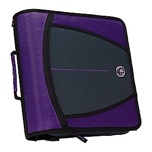 Case-it The Mighty Zip Tab Zipper Binder - 3 Inch O-Rings - 5 Color Tab Expanding File Folder - Multiple Pockets - 600 Sheet Capacity - Comes with Shoulder Strap - Purple D-146