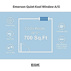 Emerson Quiet Kool 15,000 BTU 115V Window Air Conditioner with Remote Control, Cools Rooms up to 700 Sq.Ft. with 24H Timer, 3-Speeds, Quiet Operation and Auto-Restart