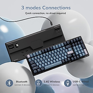RK ROYAL KLUDGE RK98 Wireless Mechanical Keyboard, Triple Mode 2.4G/BT5.1/USB-C Hot Swappable Mechanical Keyboard with Number Pad, Pre-lubed Switches RGB Backlit Gaming Keyboard, Software Support