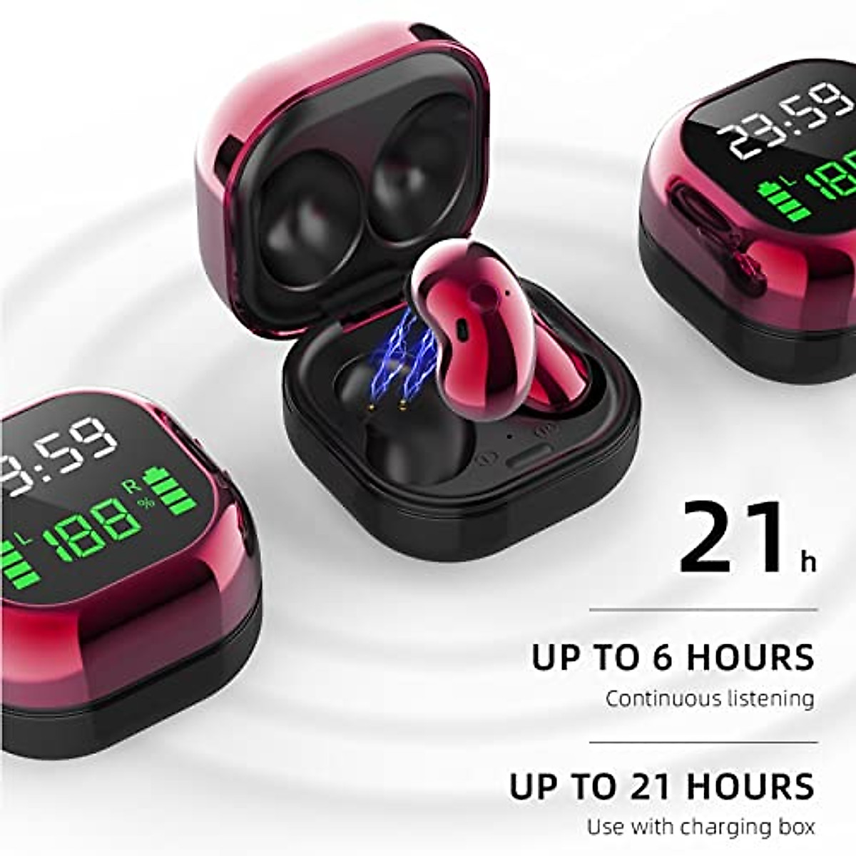 Digital Display Touch-Control Wireless Bluetooth Earphones - in-Ear Light-Weight Stereo Headset with Charging Box - Built-in Microphone Premium Sound Earbuds for Sport Office