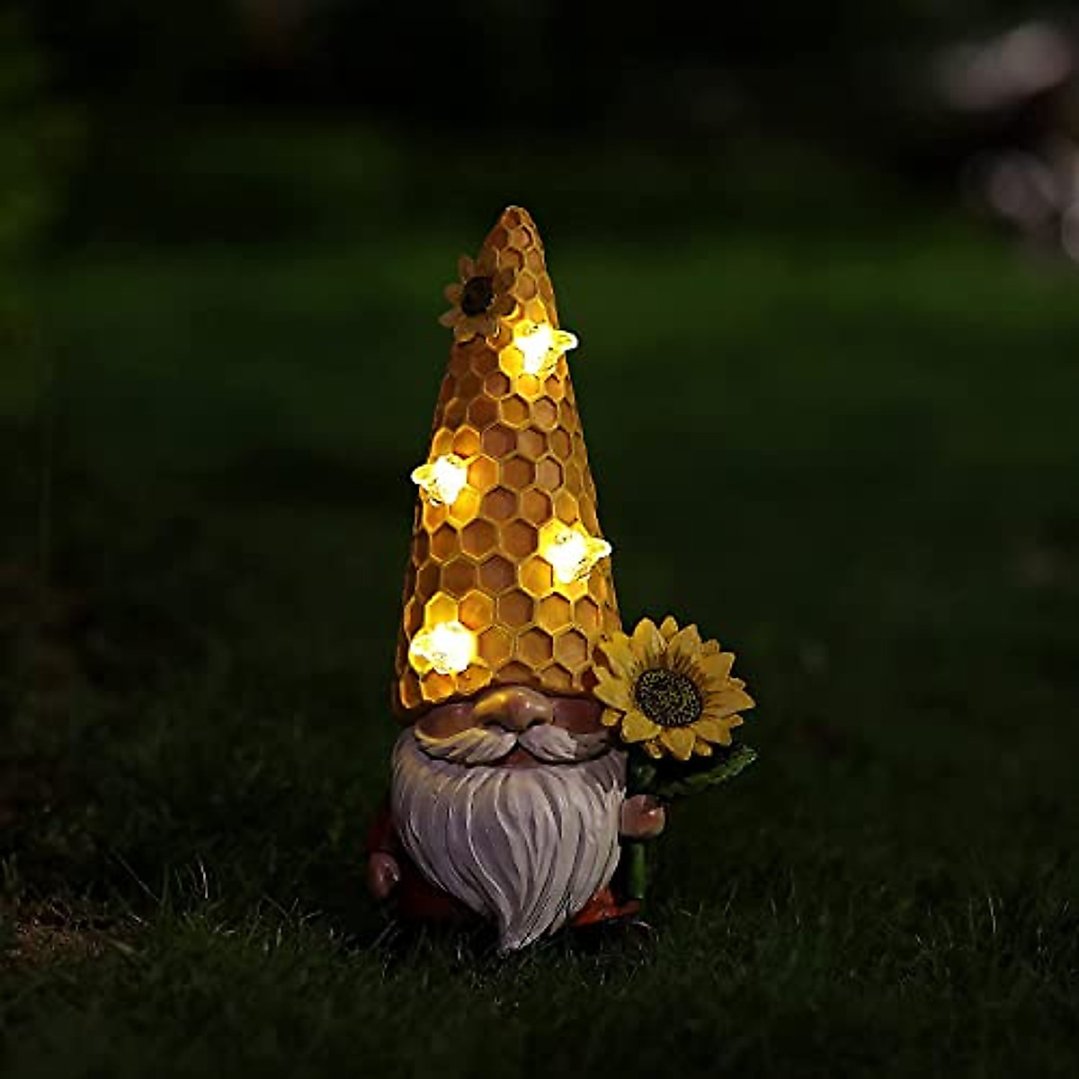 REYISO 12.3 inch Gnomes Garden Statue, Resin Sunflower Statues Gnome Figurine Solar Outdoor Decorations Art Sculpture for Patio Yard Lawn Garden Decor Lawn Ornaments Gnomes Gifts