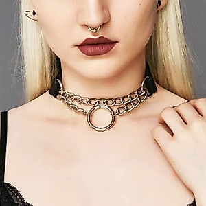 CLOACE Punk Gothic Choker Necklace Black Leather Chain Circle Necklaces Gothic Collar Chokers Rock O-Ring Wide Necklace Halloween Costume Jewelry Adjustable for Women