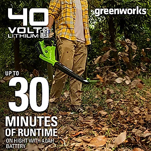 Greenworks 40V (150 MPH) Cordless Leaf Blower, 4.0Ah Battery and Charger Included 24212, 4Ah Battery & Charger, Gutter Cleaning Kit