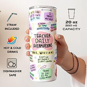 Fleur&Bay Appreciation Gifts for Teacher Daily Affirmations Cup - Personalized Teacher Tumbler With Straw - Daycare Preschool Back to School Gifts Ideas - Customized Travel Coffee Mug 20 oz