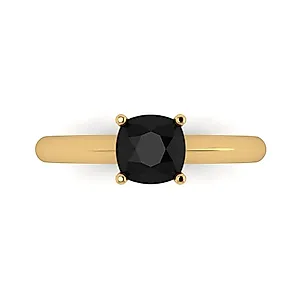 1.0 ct Cushion Cut Solitaire Genuine Natural Black Onyx Bridal Designer Anniversary Engagement Ring 14k Yellow Gold 5.25