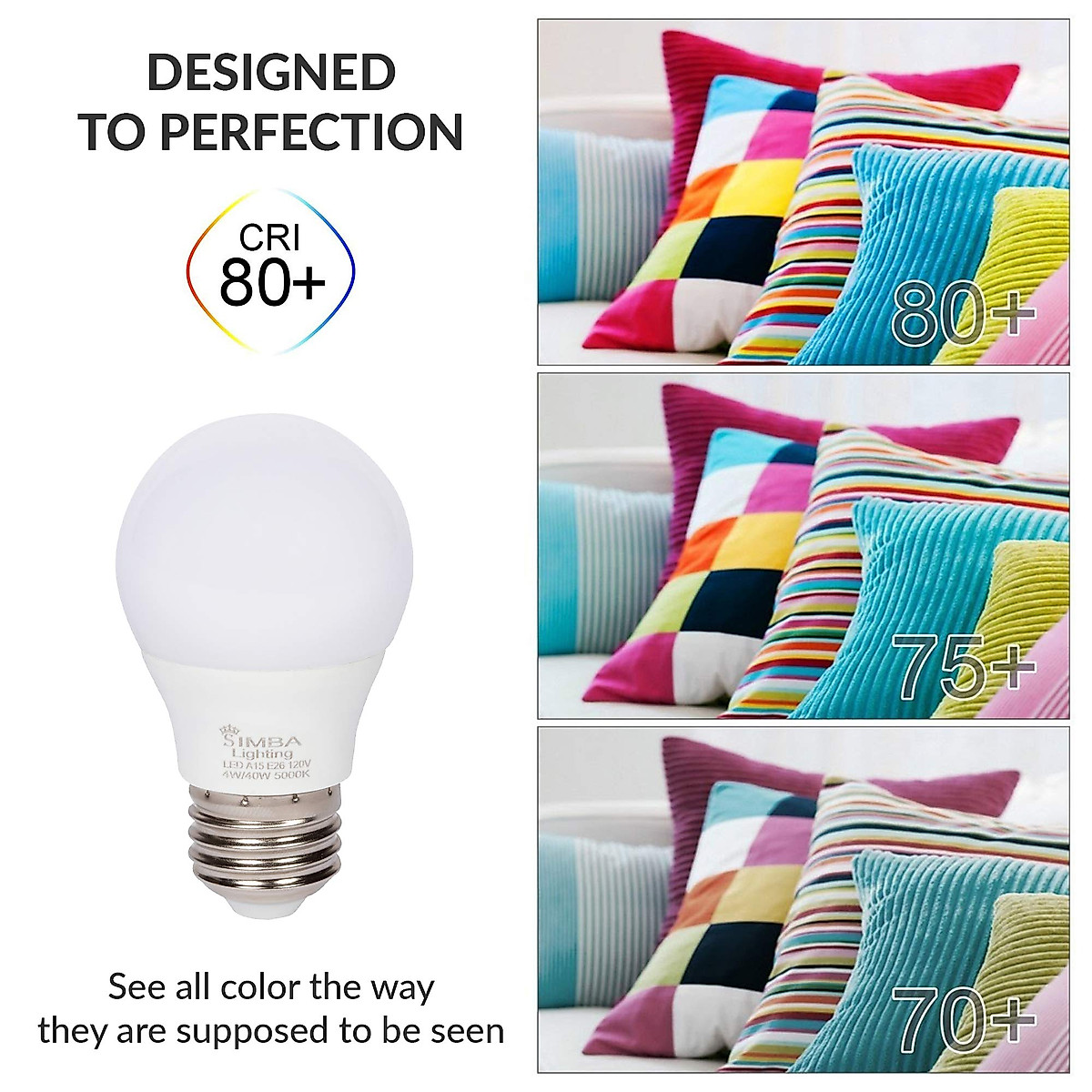 Simba Lighting LED A15 Refrigerator Light Bulbs (6-Pack) 4W 40W Replacement Small for Appliances, Freezers, Ceiling Fans, 120V, E26 Standard Medium Base, Frosted Cover, Not Dimmable, 5000K Daylight