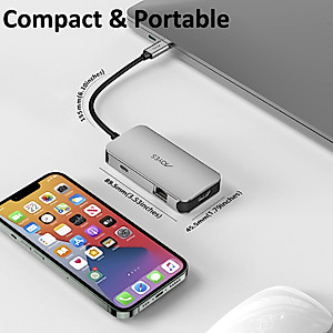 USB C Hub, USB C to HDMI 4K@60Hz Adapter, Aoyes 6-in-1 USB C Dongle, USB Hub with 1000M Ethernet, 100W Power Delivery, 3 USB 3.0 Ports, for MacBook Air, MacBook Pro, Surface Pro, XPS, iPad, and More.