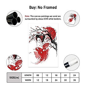 Canvas Wall Art Japanese Geisha Canvas Print Artwork Red Sun And Japanese Woman Wall Art Paintings Modern Picture Print Unframed for Living Room Dinning Room Bedroom Bathroom Home Decor 20x30inch