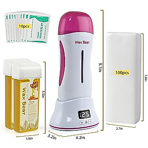 Roll On Wax Kit by Wax Bear - Digital Hair Removal Roller Wax Kit with Wax Cartridge Refills, Wax Heater with Detachable Magnetic Base | Digital Temperature Display | Easy to Use | For Women and Men