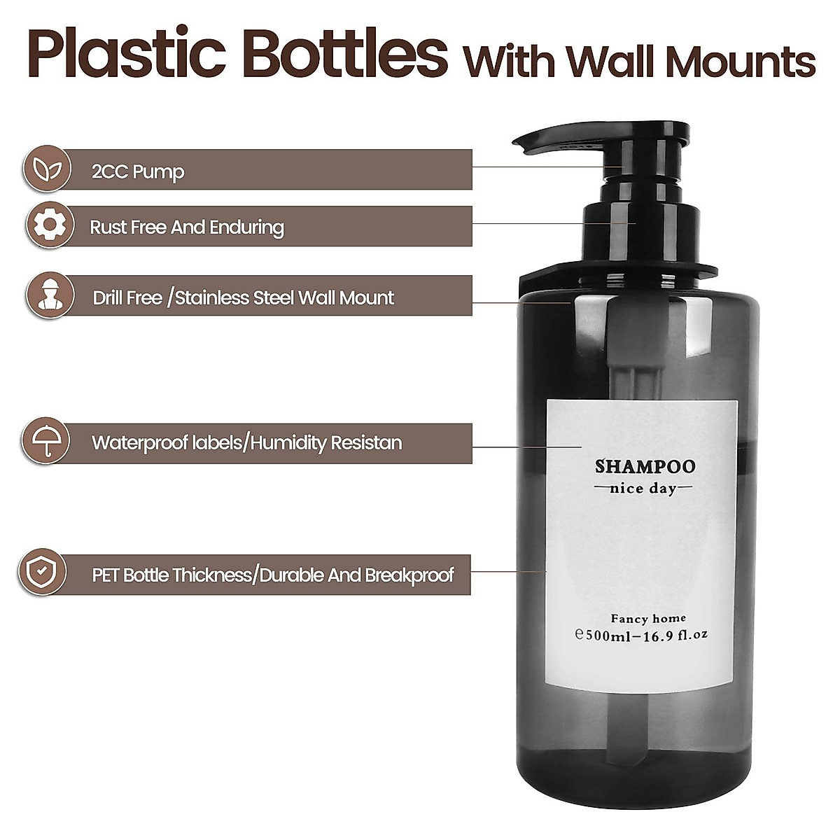 Shampoo and Conditioner Dispenser Shower Soap Dispenser Drill Free Shampoo Dispenser for Shower Wall Shampoo Holder for Shower Wall Shower Soap Dispenser 3 Chamber .16.9fl.oz