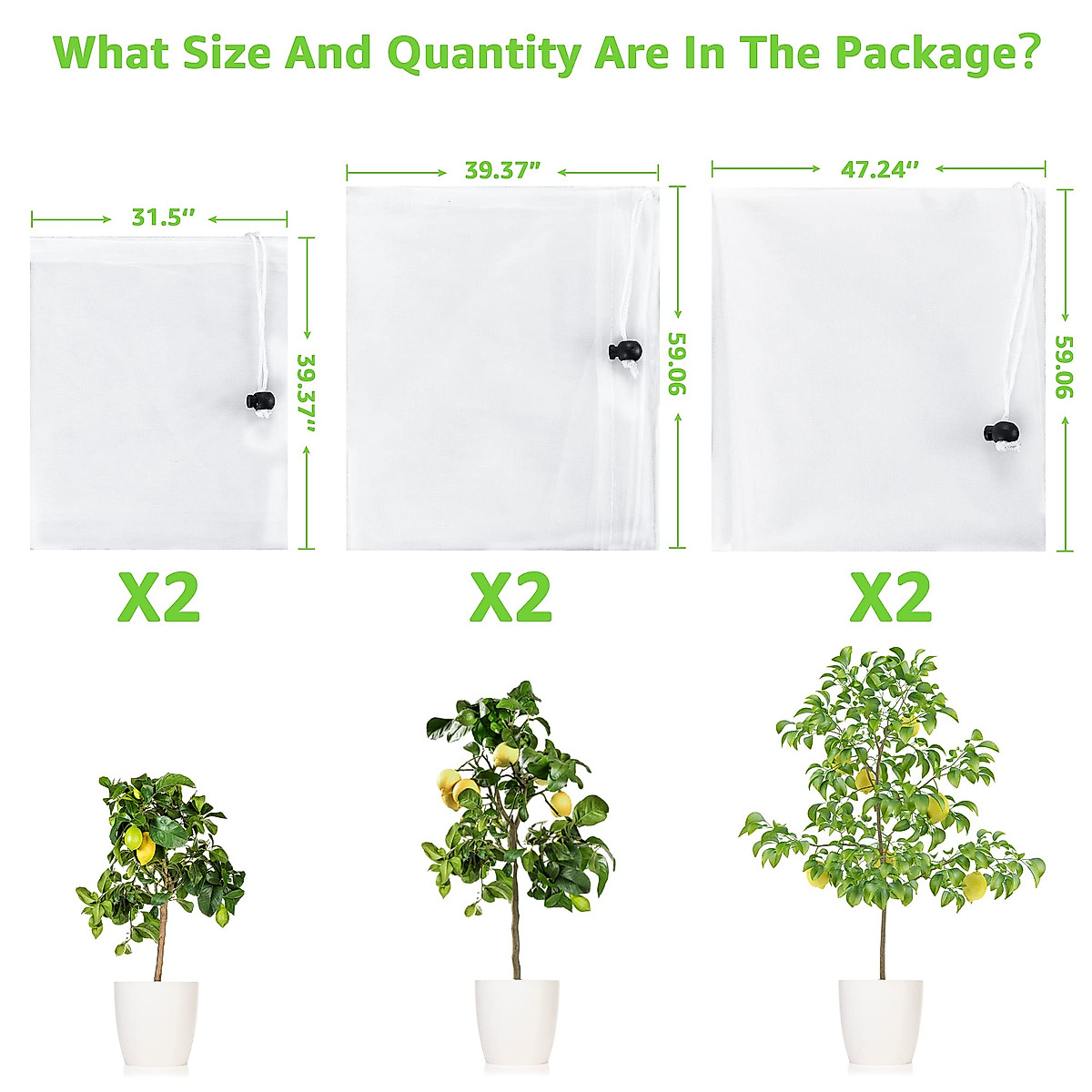 MIXC 6 Packs 3 Size Insect Netting Bag, Garden Bird Barrier Mesh Covers Bags With Drawstring, Bug Netting Plant Protection Covers Bags For Blueberry Tomato Vegetable Form Cicadas Bird Squirrels Eating