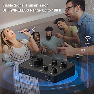 Rybozen Wireless Microphone Karaoke Mixer System, Dual Handheld Wireless Microphone for Karaoke, Smart TV, PC, Speaker, Amplifier, Church, Wedding - Support HDMI, AUX In/Out