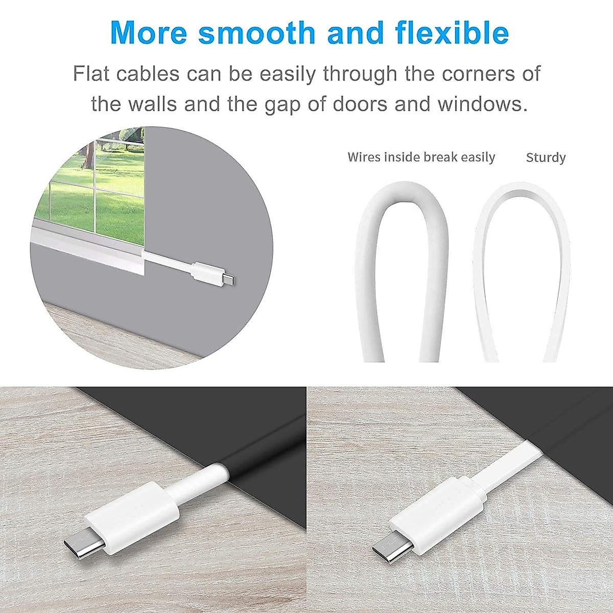 2 Pack 26FT Flat Power Extension Cable Compatible with Wyze Cam Pan, Kasa Cam, YI Dome Home Camera, Furbo Dog, Nest Cam, Blink, Cloud Camera, Durable Charging Cable for Security Cam