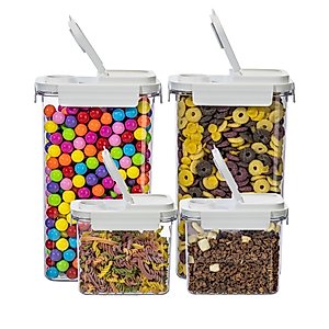 NBILIC Cereal Storage Container Set (Flip Top) BPA Free PET Plastic Material, Reusable, Pantry Organizer, Food Portion Container (Set of 4 2 Large 2 Small) Repeatable