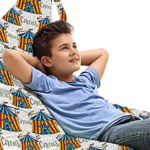 Lunarable Circus Lounger Chair Bag, Colorful Tent Pattern with Dotted Background Carnival Theme with Celebratory Flags, High Capacity Storage with Handle Container, Lounger Size, Multicolor